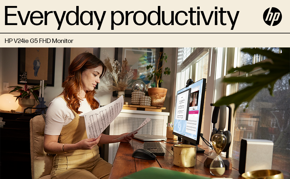 HP 24 Inch FHD Monitor - V24ie G5, Full HD IPS, 75hz Refresh - Keystone 4