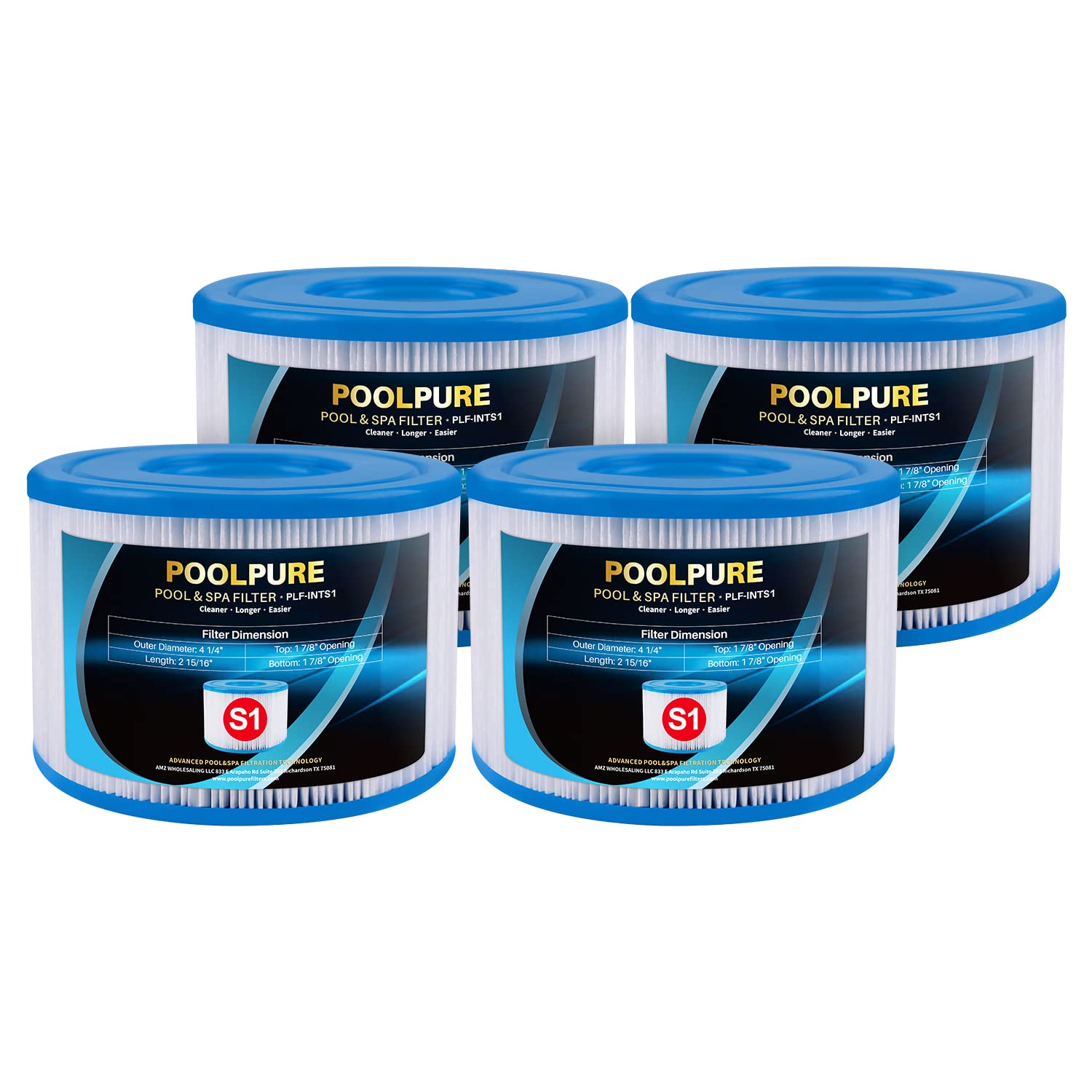 POOLPURE 4 Pack Type S1 Replacement PureSpa Filter for Easy - Keystone 4