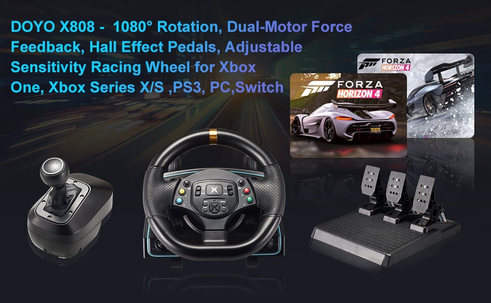 NBCP Gaming Steering Wheel with Hall Effect Pedals - Keystone 4