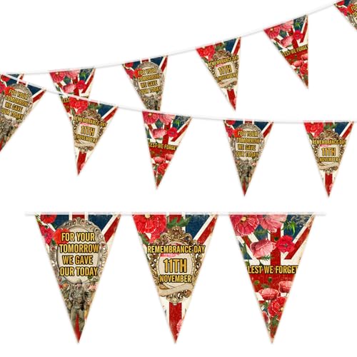 Remembrance Day Bunting 10m, 18 Pcs Lest We Forget Flag - Keystone 4