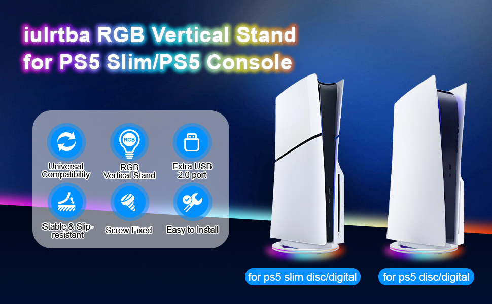 iulrtba RGB Vertical Stand for PS5 Pro/PS5 Slim/PS5 Disc - Keystone 4