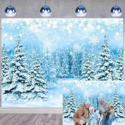 Winter Forest Backdrop Snowy Christmas Pine Tree Halo Spots - Keystone 4
