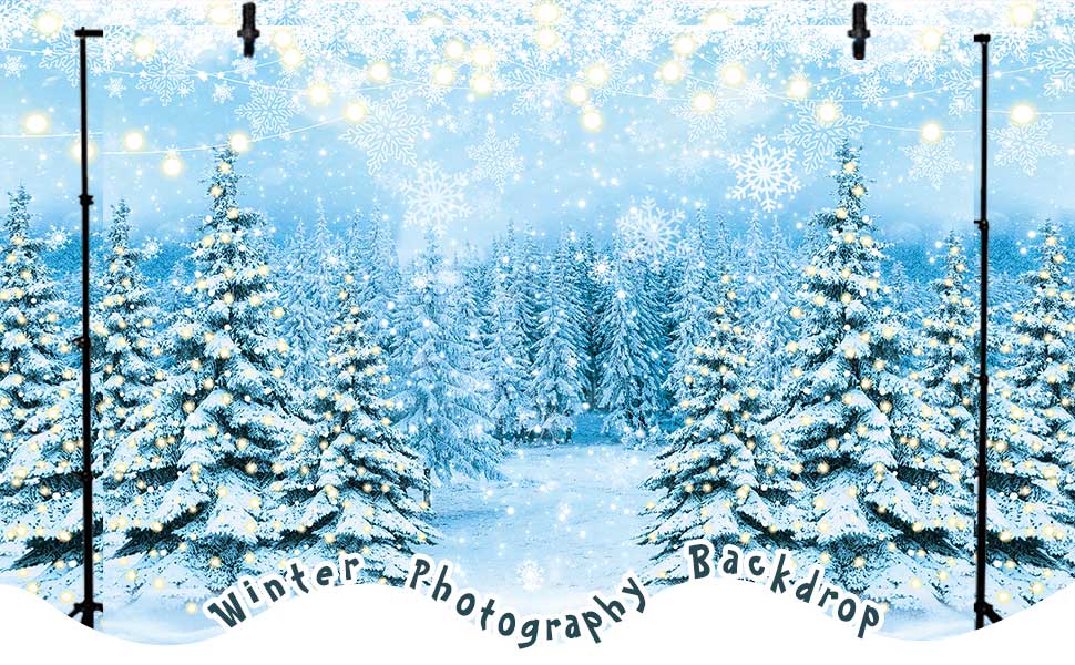 Winter Forest Backdrop Snowy Christmas Pine Tree Halo Spots - Keystone 4