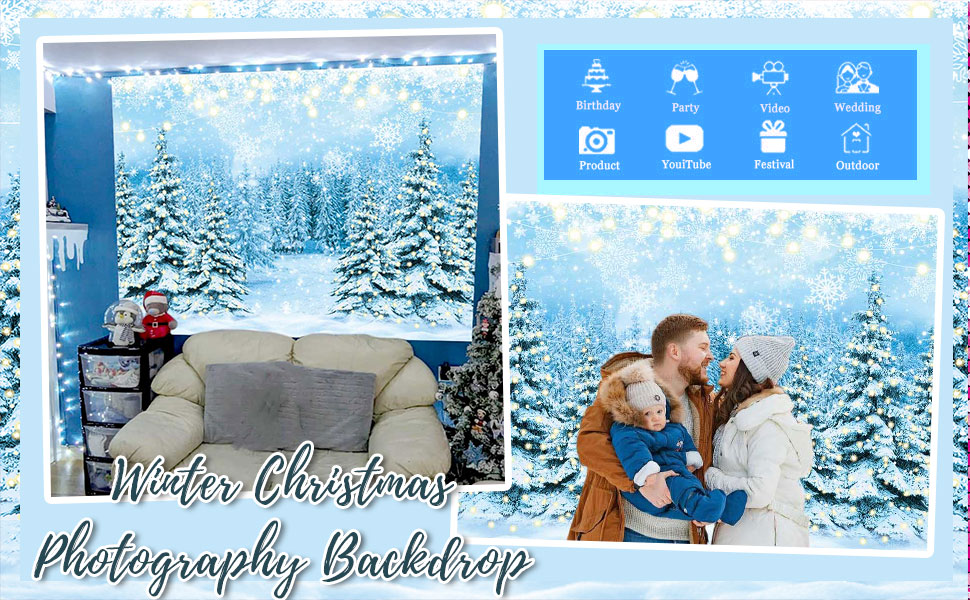 Winter Forest Backdrop Snowy Christmas Pine Tree Halo Spots - Keystone 4